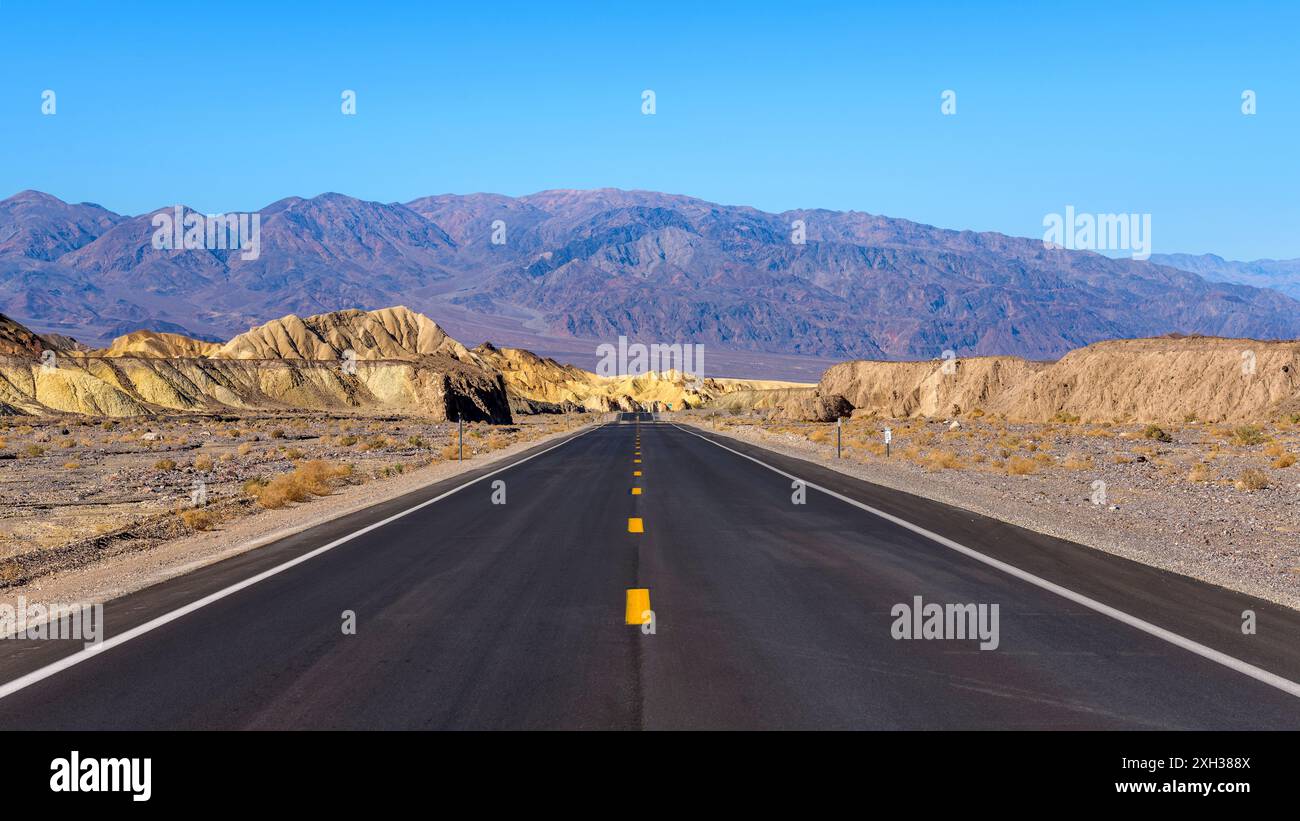 Desert Road - A wide angle view of newly resurfaced state-highway 190 ...
