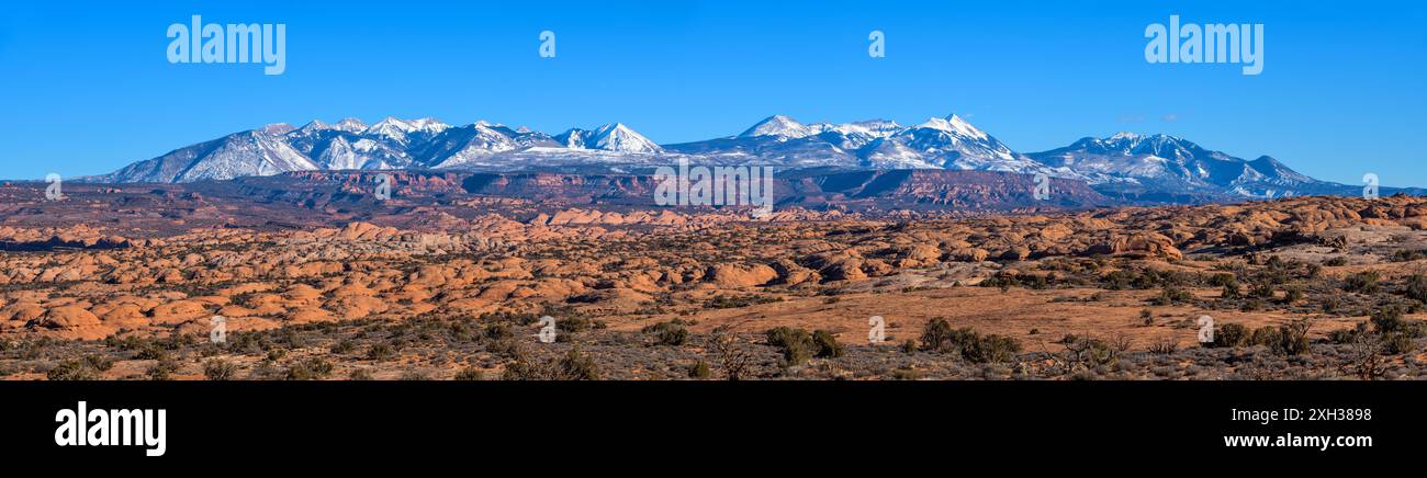 La Sal Mountains -Panorama of snow-capped La Sal Mountains, towering ...