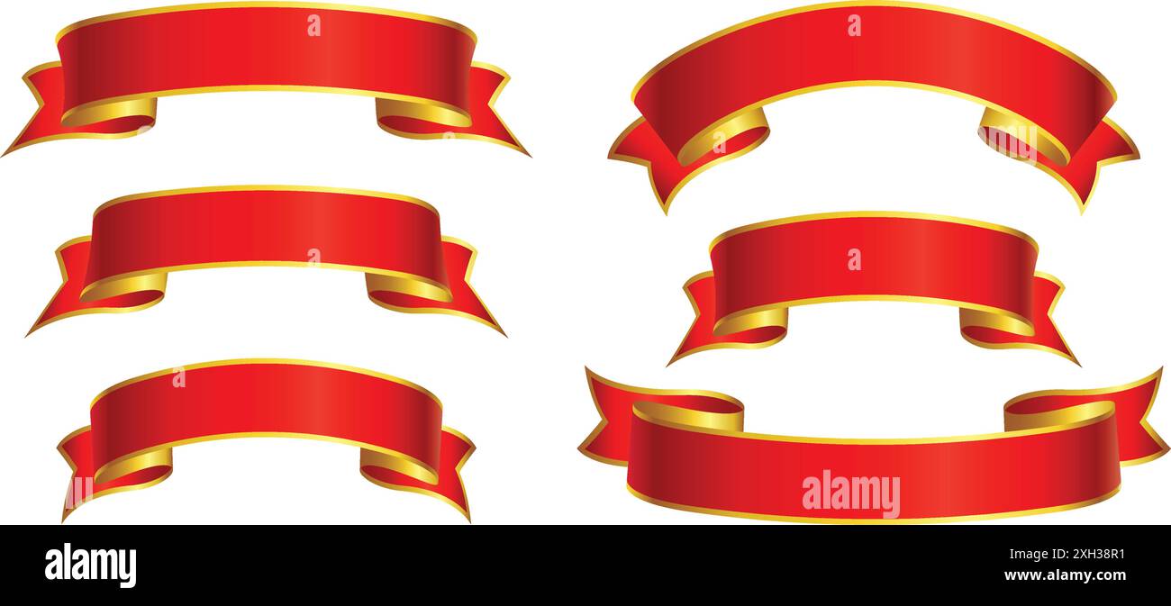 elegant stylish simple wide red with gold trim ribbon banner flowing ...