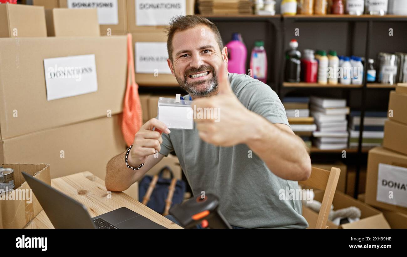 Man giving donation boxes hi-res stock photography and images - Alamy
