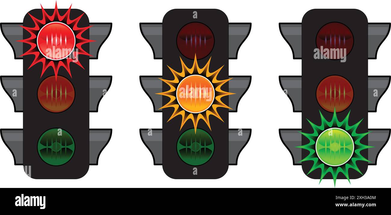 Simple traffic signal light vector icon set each with green orange red ...