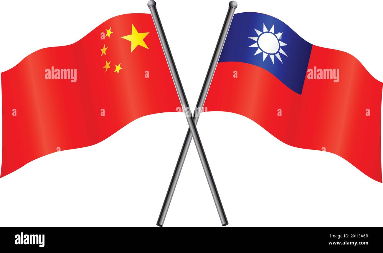 Taiwan and China flags on flagpoles versus crossed vector isolated on ...