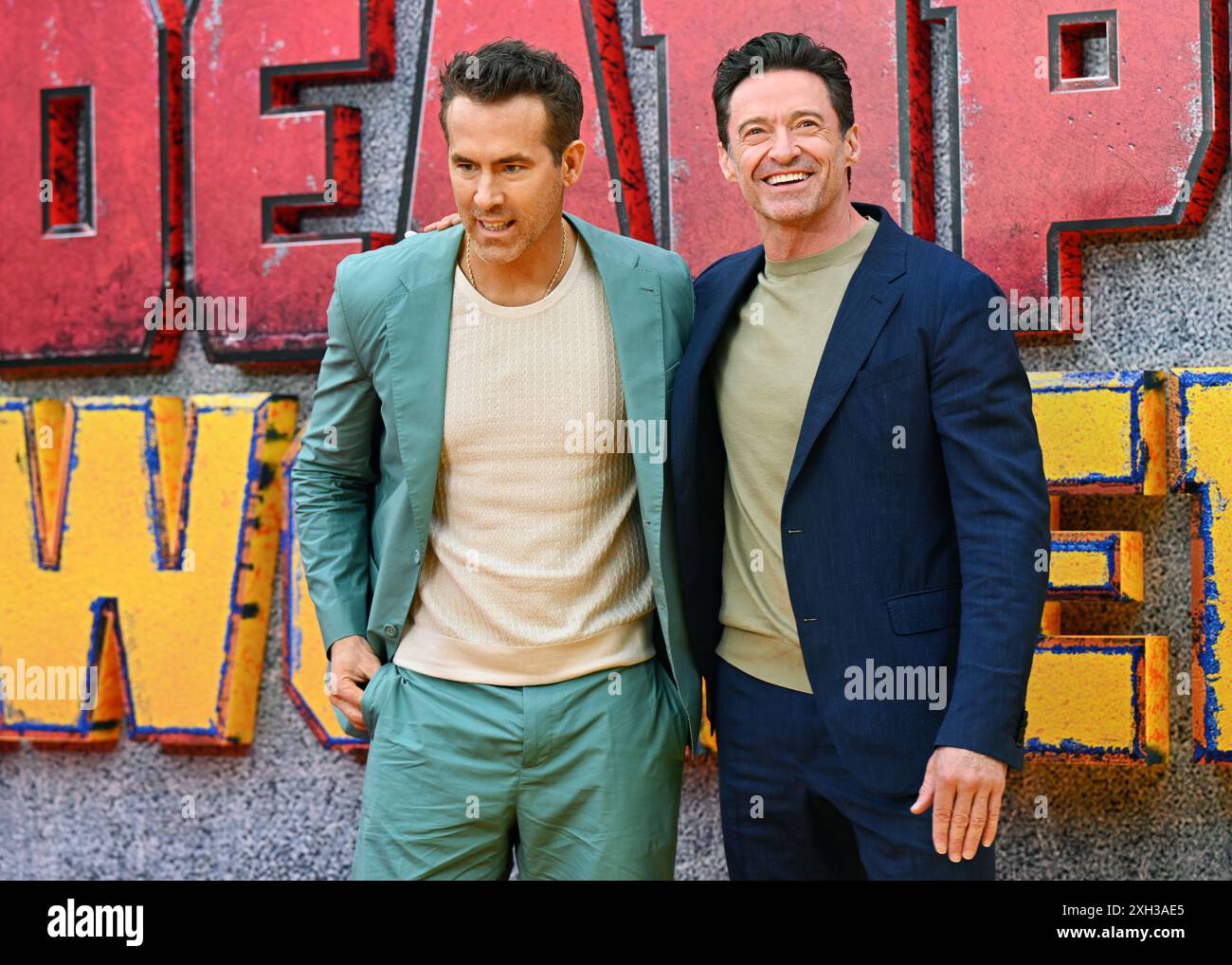 LONDON, ENGLAND - JULY 11 2024: Ryan Reynolds, Hugh Jackman attends the ...