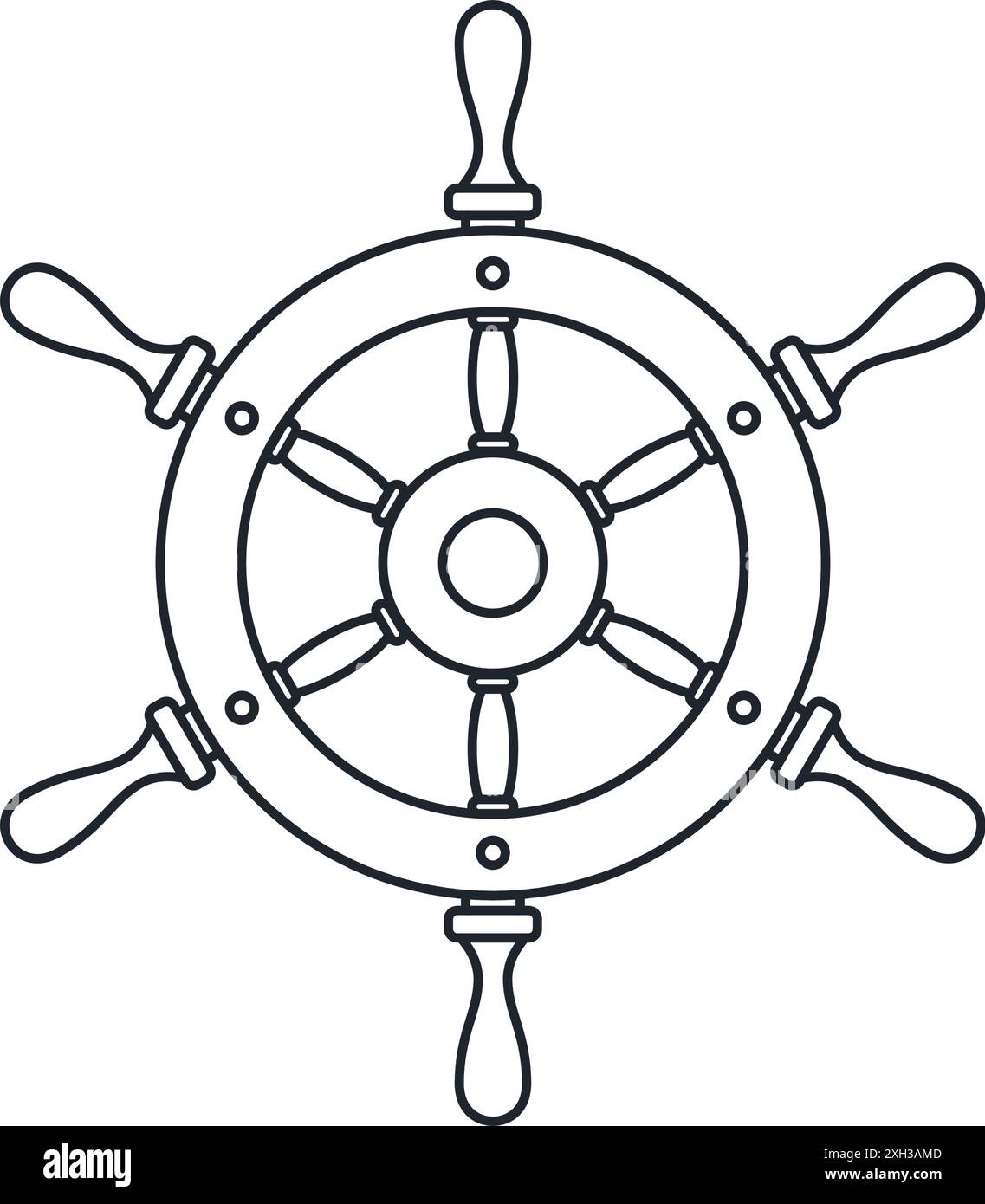 classic ship helm nautical steering wheel 6 spokes line icon symbol ...