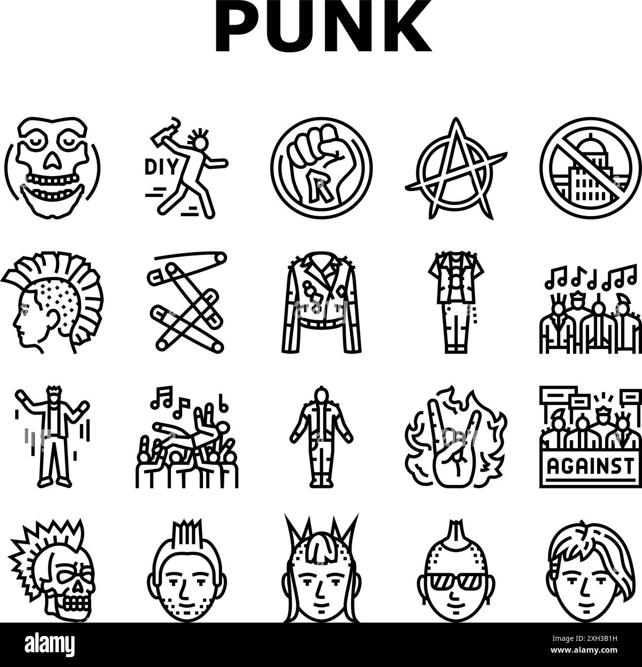 punk retro element hand art icons set vector Stock Vector Image & Art ...