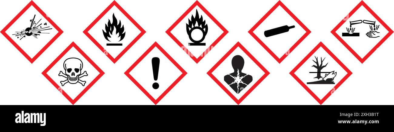 classic ghs hazard warning alert attention danger synbols in red white ...