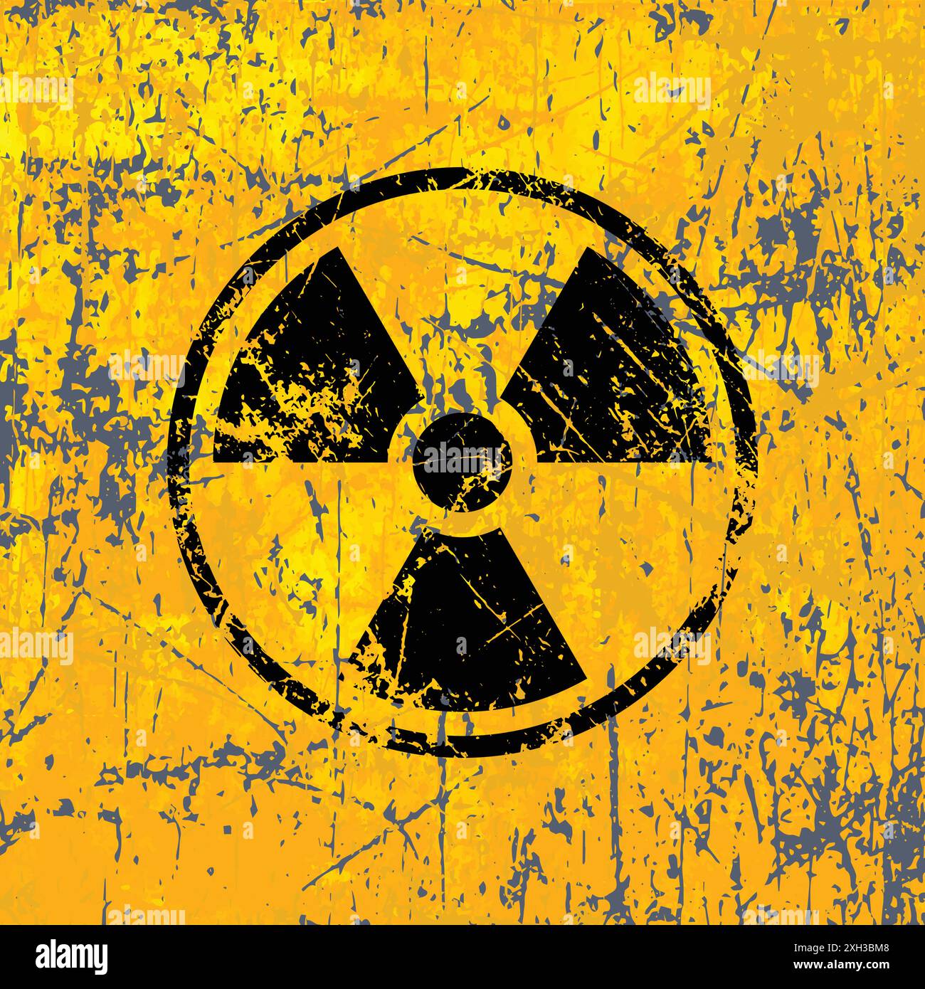 scratched distressed radiation symbold on dirty grungy yellow wall ...
