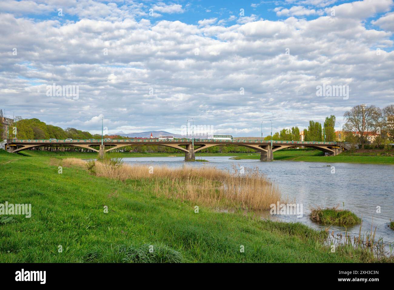 Transport bridge over Uzh River connecting old and modern town The city ...
