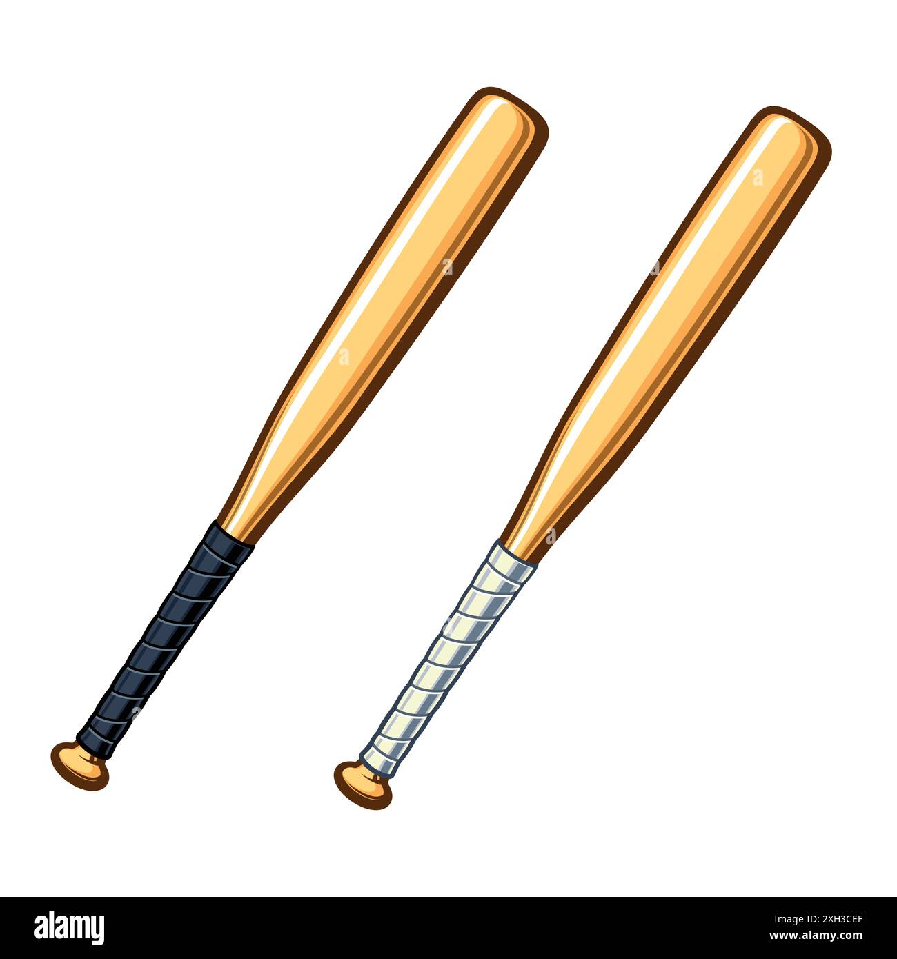 classic wood baseball bats illustration set of 2 with black or white ...