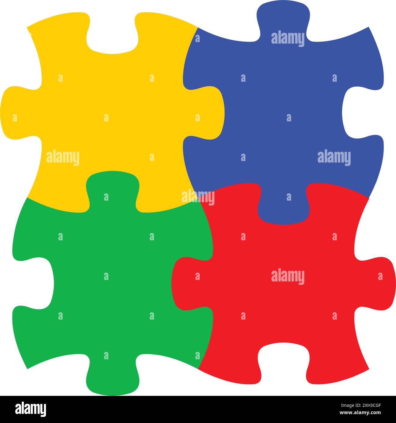 4 simple symmetrical colored puzzle pieces connected together logo blue ...