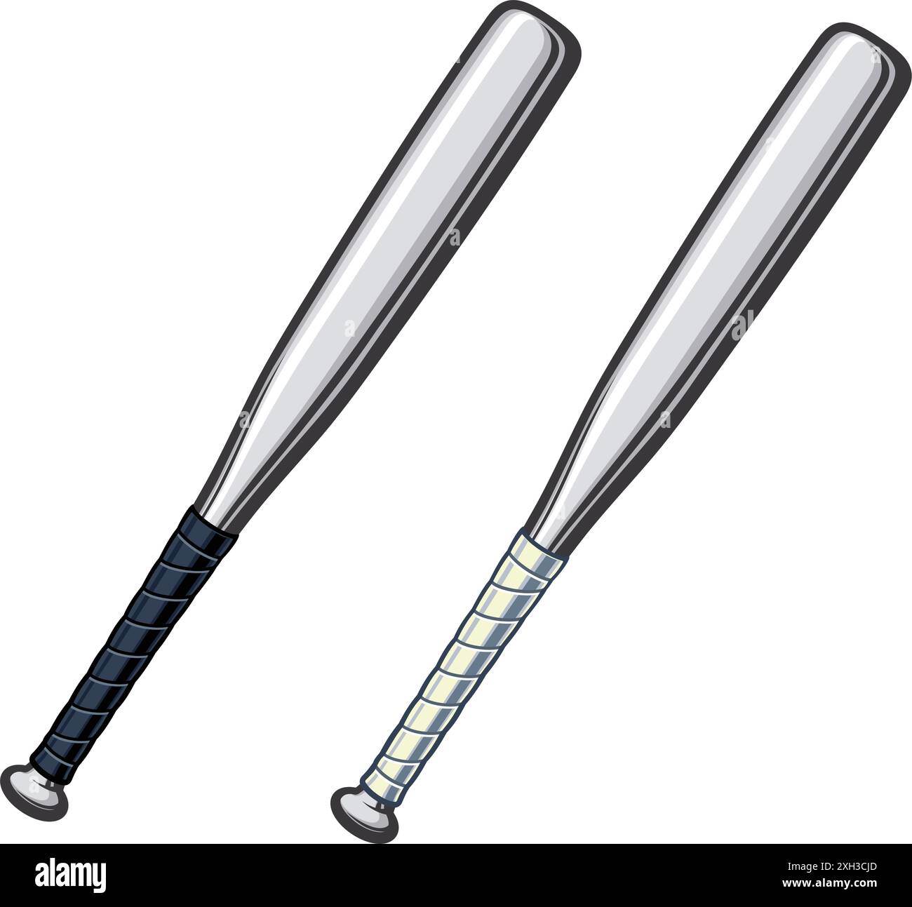 classic aluminum metal baseball bats illustration set of 2 with black ...