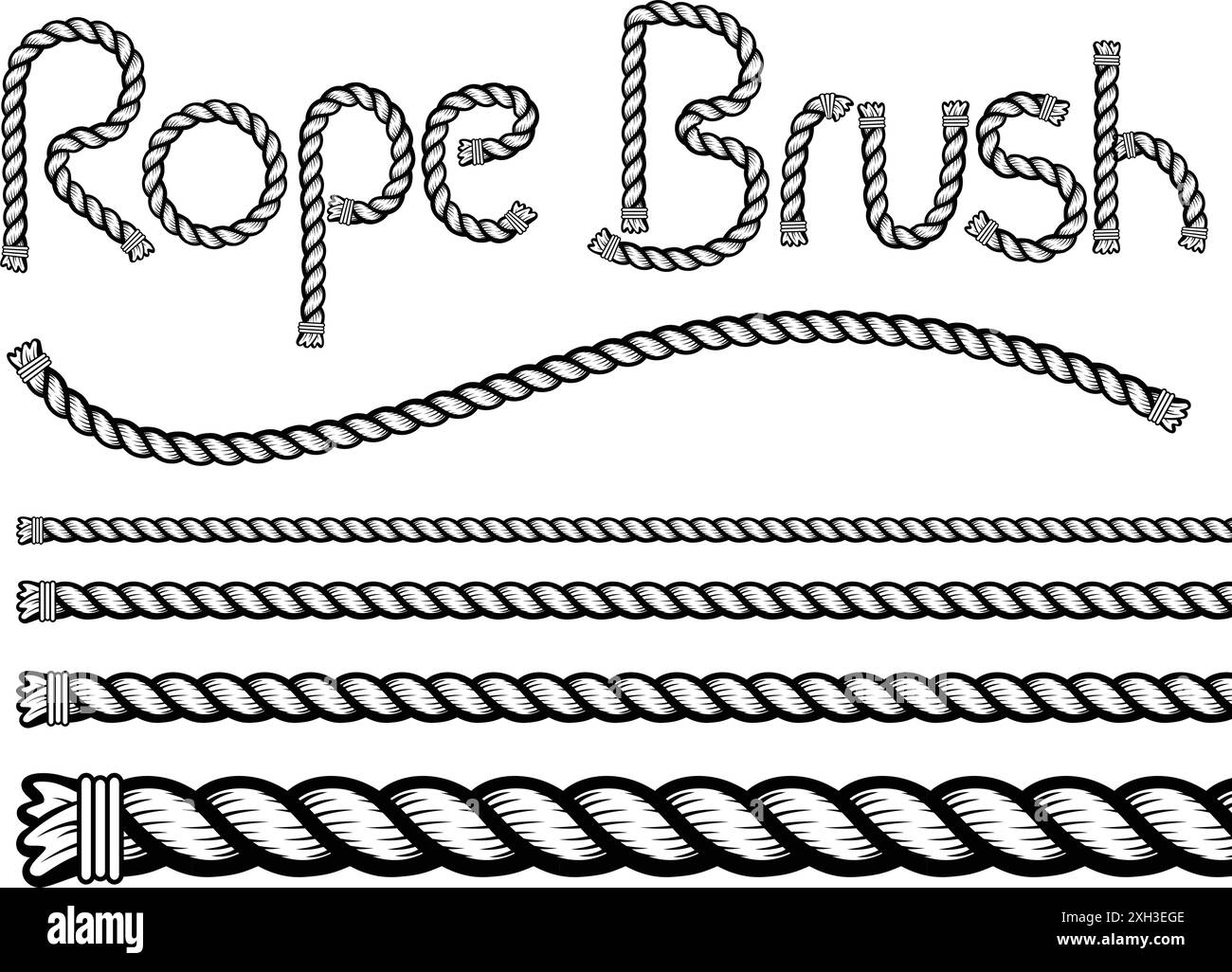 detailed rope pattern brush with neat tied off ends editable and ...