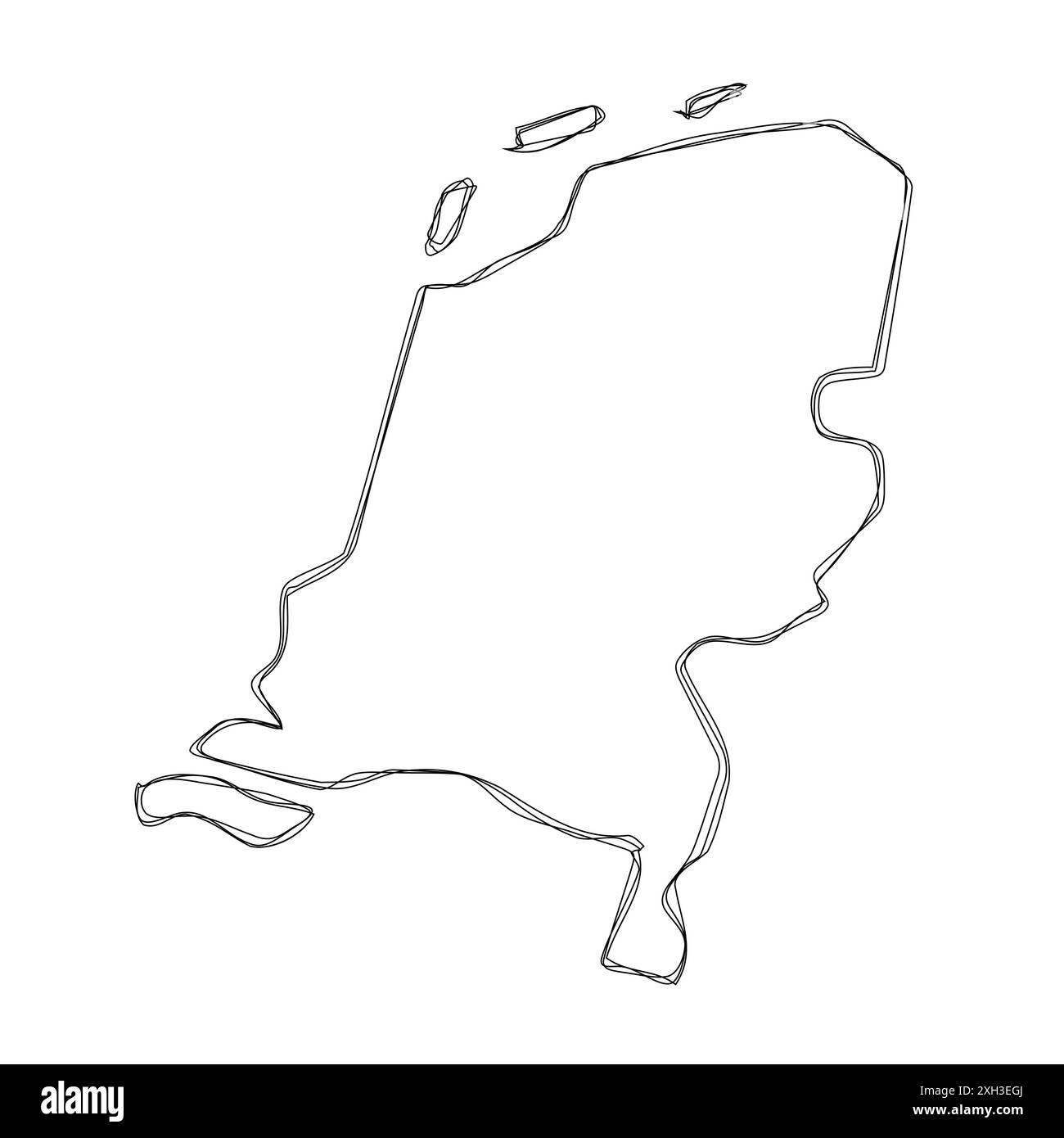 Netherlands country simplified map.Thin triple pencil sketch outline ...