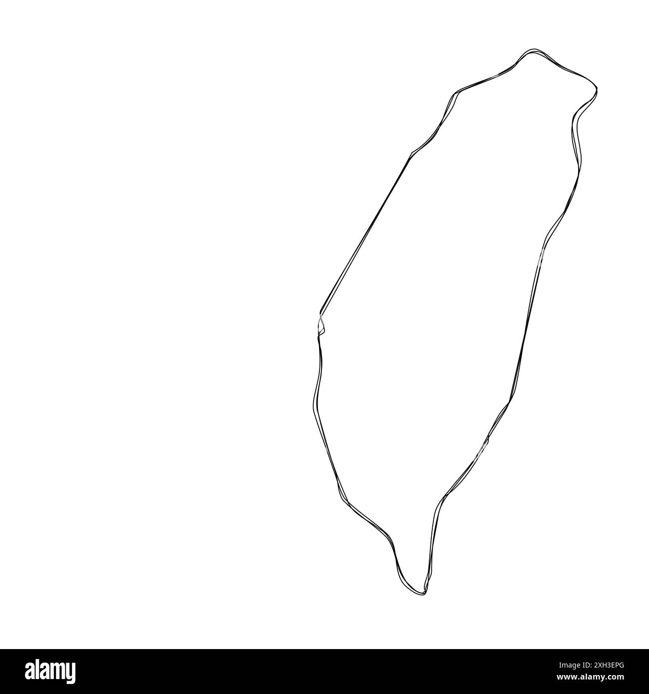 Taiwan country simplified map.Thin triple pencil sketch outline ...