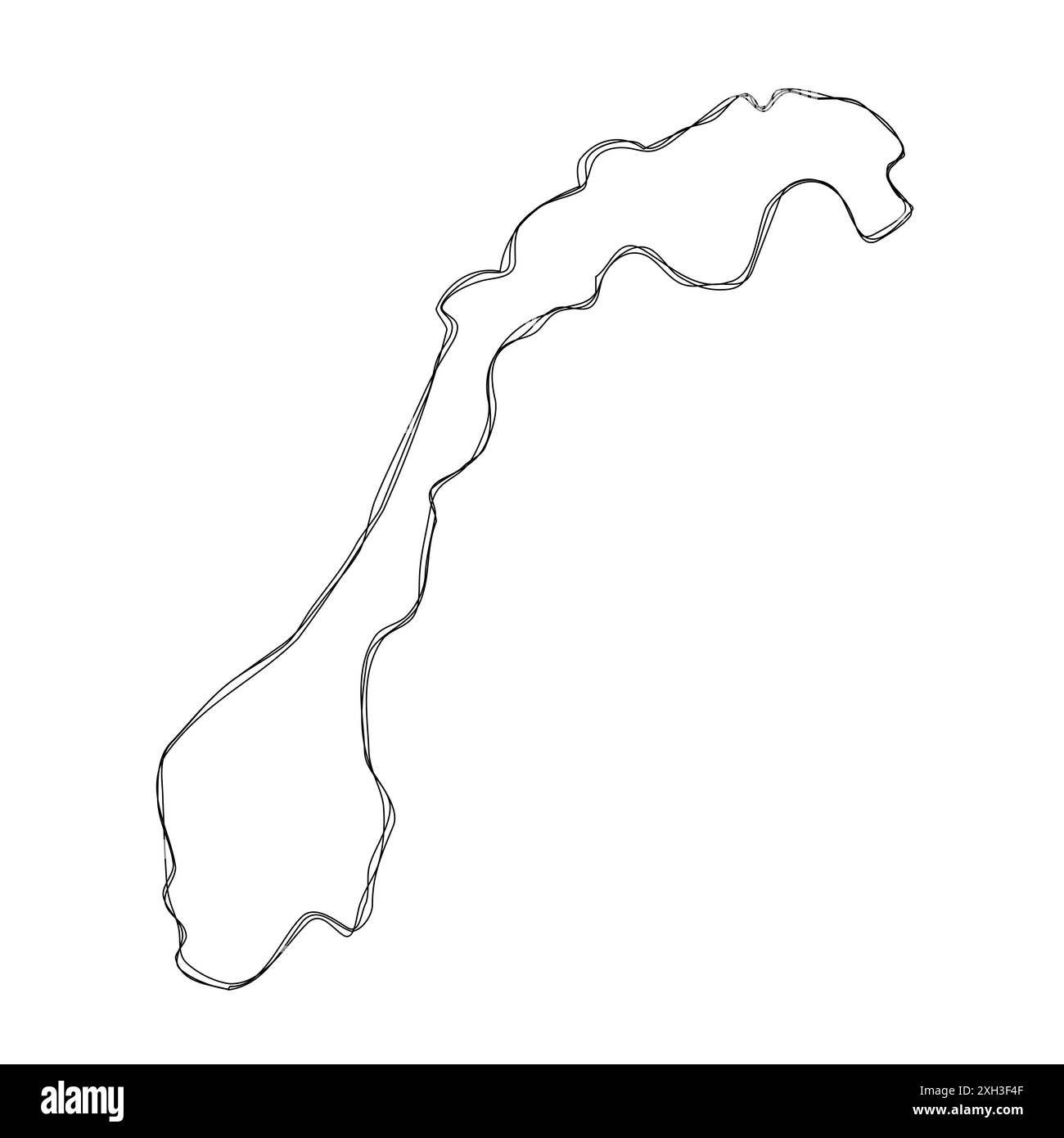 Norway country simplified map.Thin triple pencil sketch outline ...