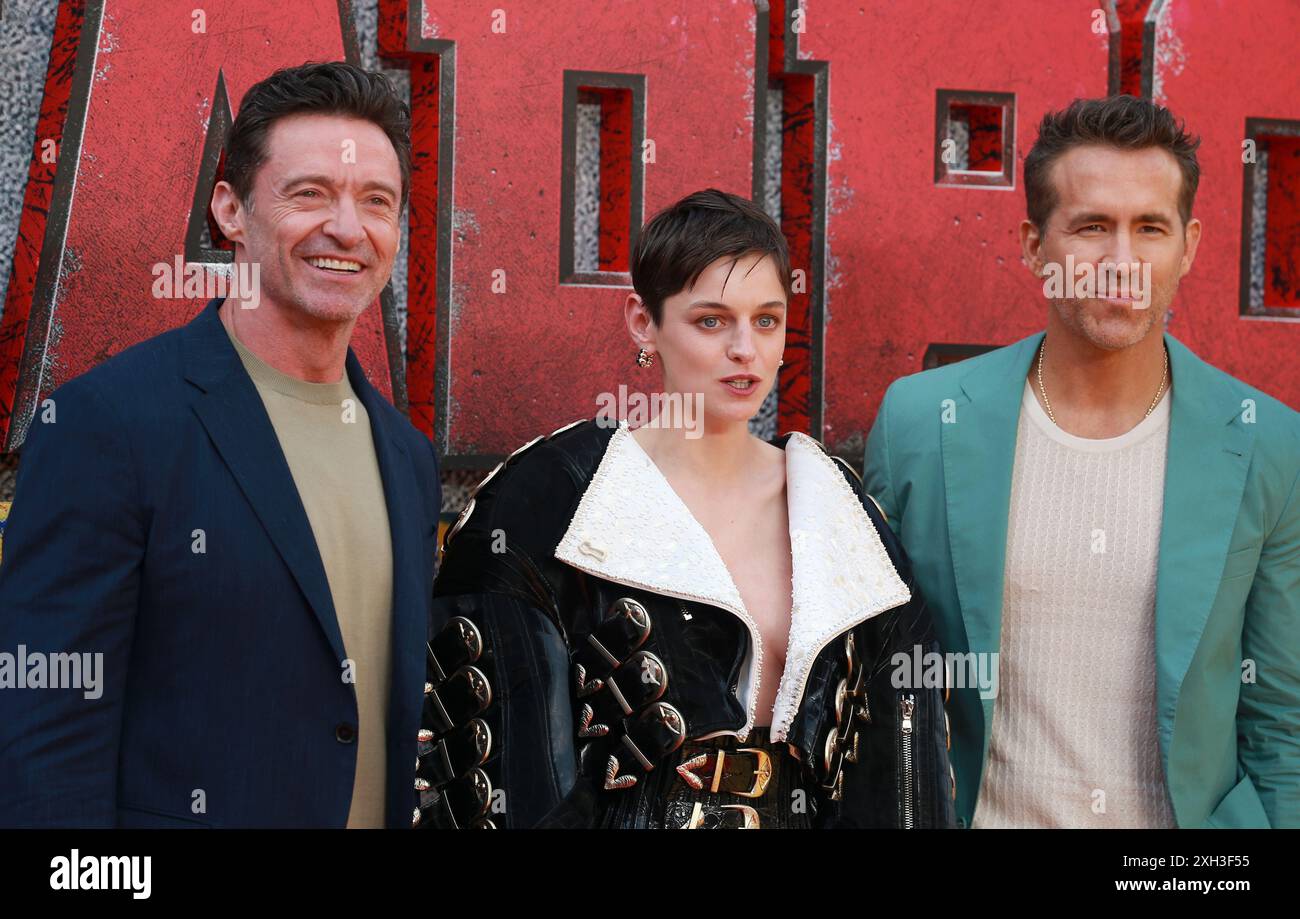 London, UK. 11th July, 2024. Hugh Jackman, Emma Corrin and Ryan ...