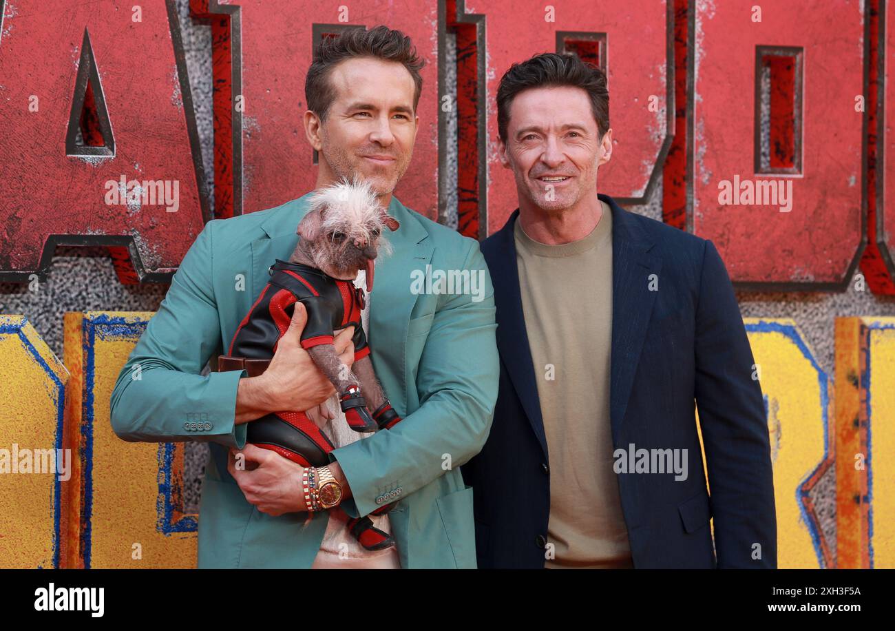 London, UK. 11th July, 2024. Hugh Jackman, Ryan Reynolds and Peggy ...