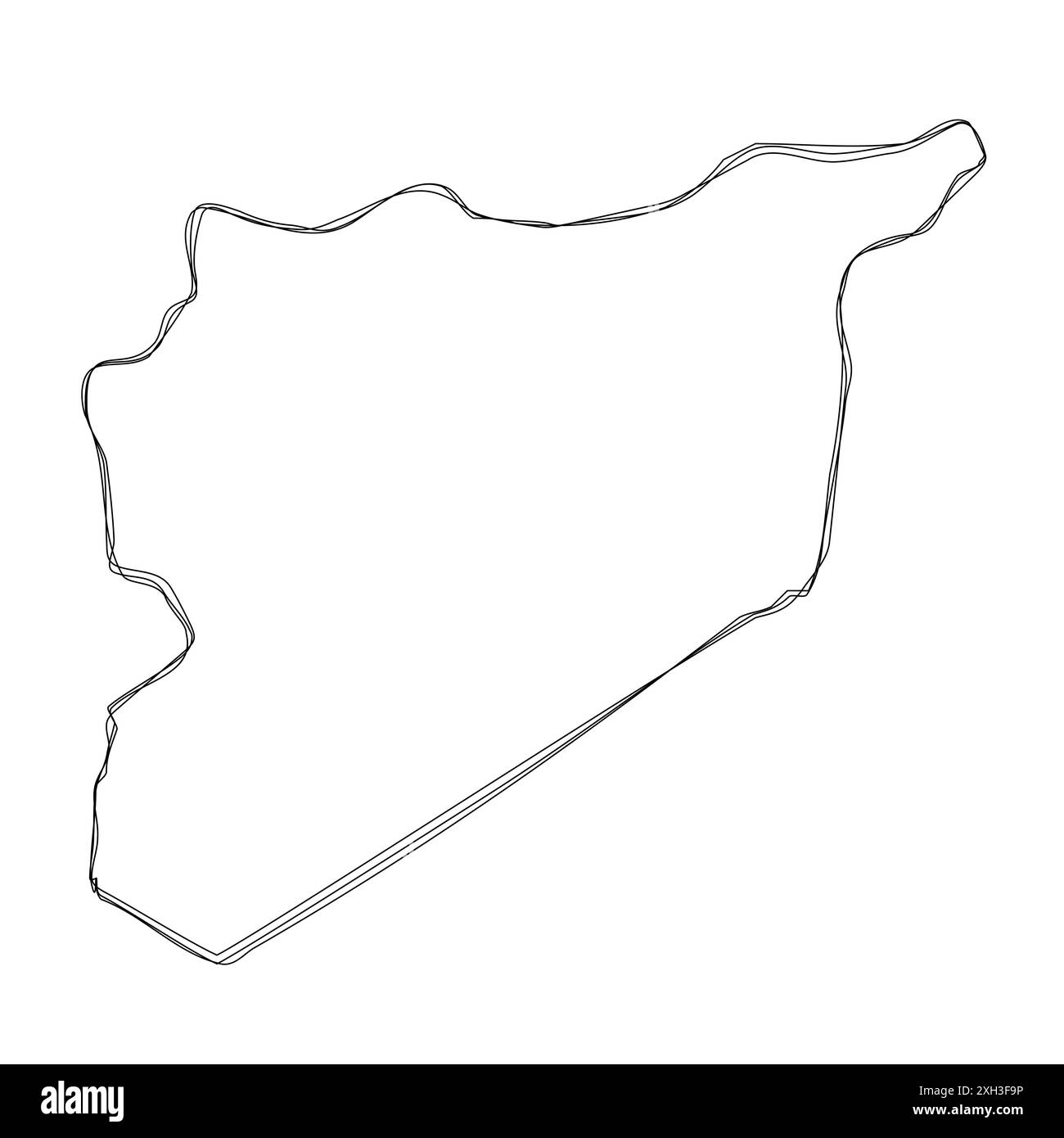 Syria country simplified map.Thin triple pencil sketch outline isolated ...