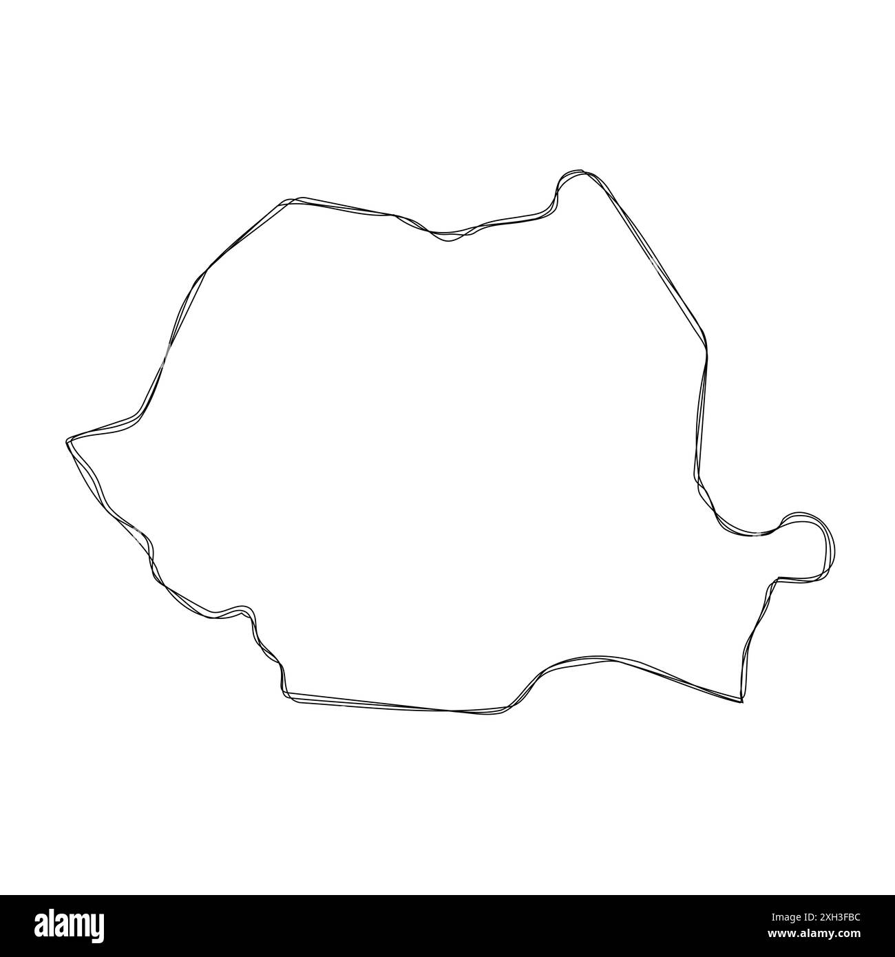 Romania country simplified map.Thin triple pencil sketch outline ...