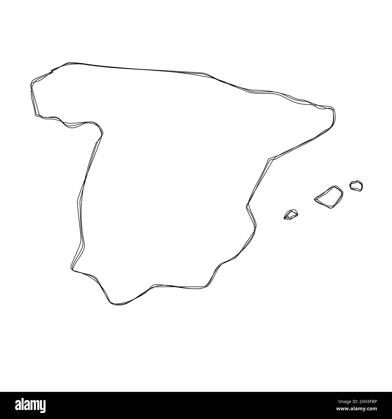 Spain country simplified map.Thin triple pencil sketch outline isolated ...