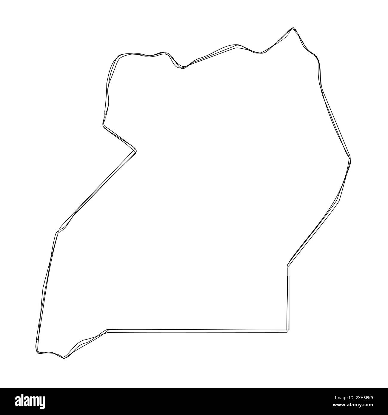 Uganda country simplified map.Thin triple pencil sketch outline ...