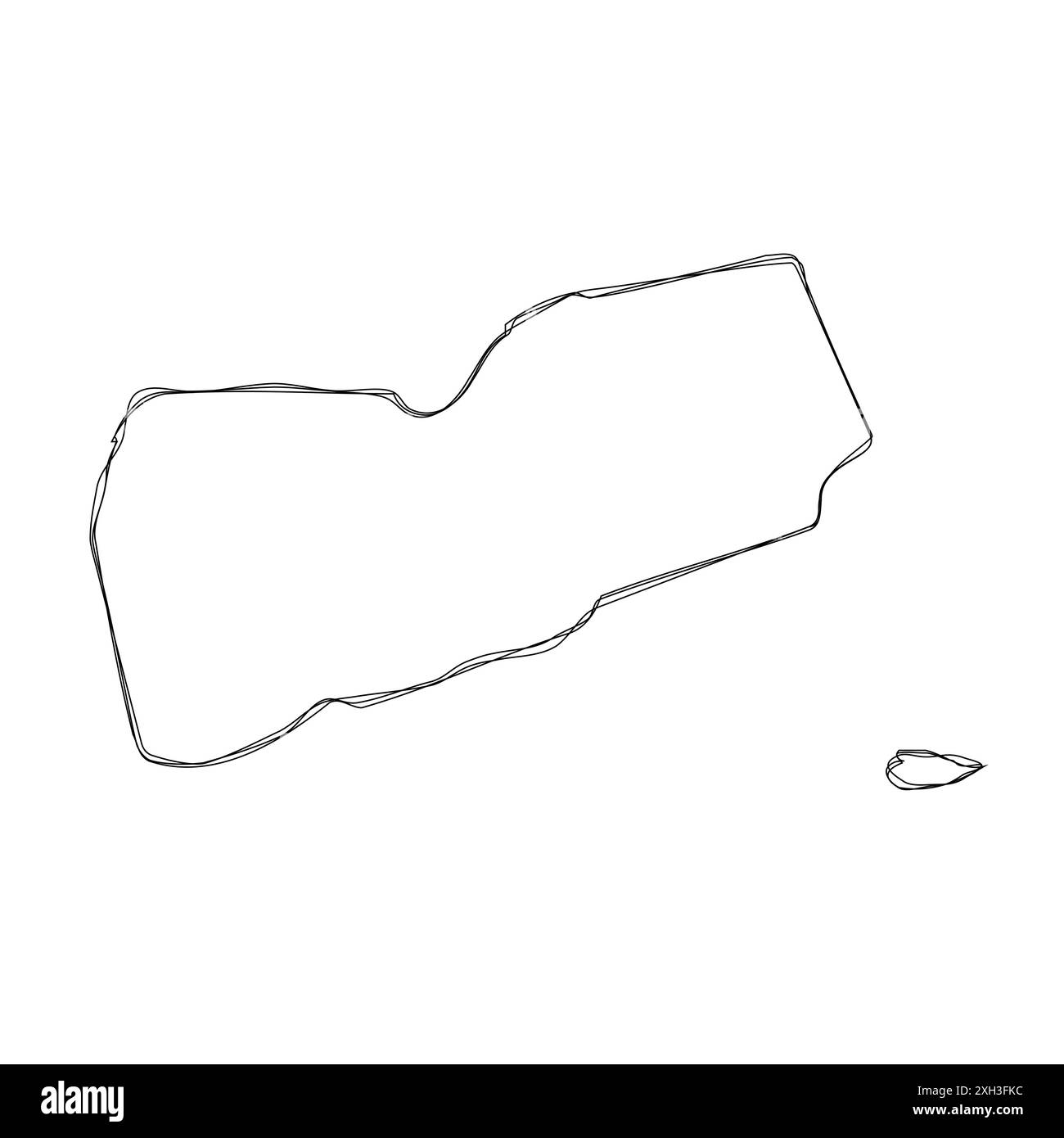 Yemen country simplified map.Thin triple pencil sketch outline isolated ...