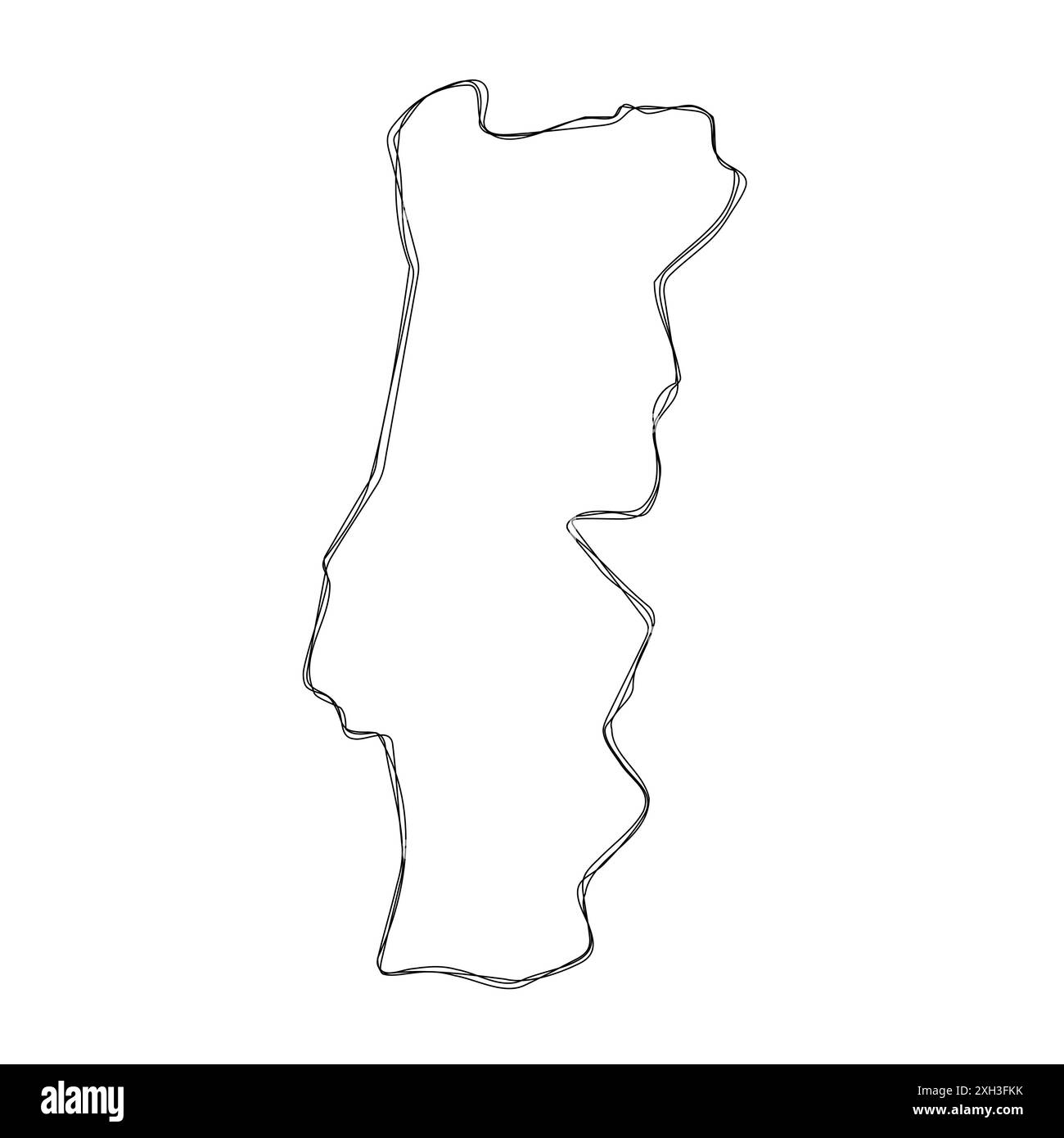 Portugal country simplified map.Thin triple pencil sketch outline ...