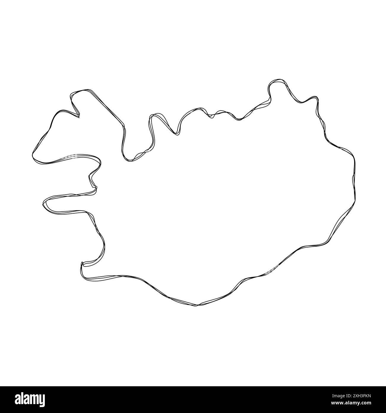 Iceland country simplified map.Thin triple pencil sketch outline ...