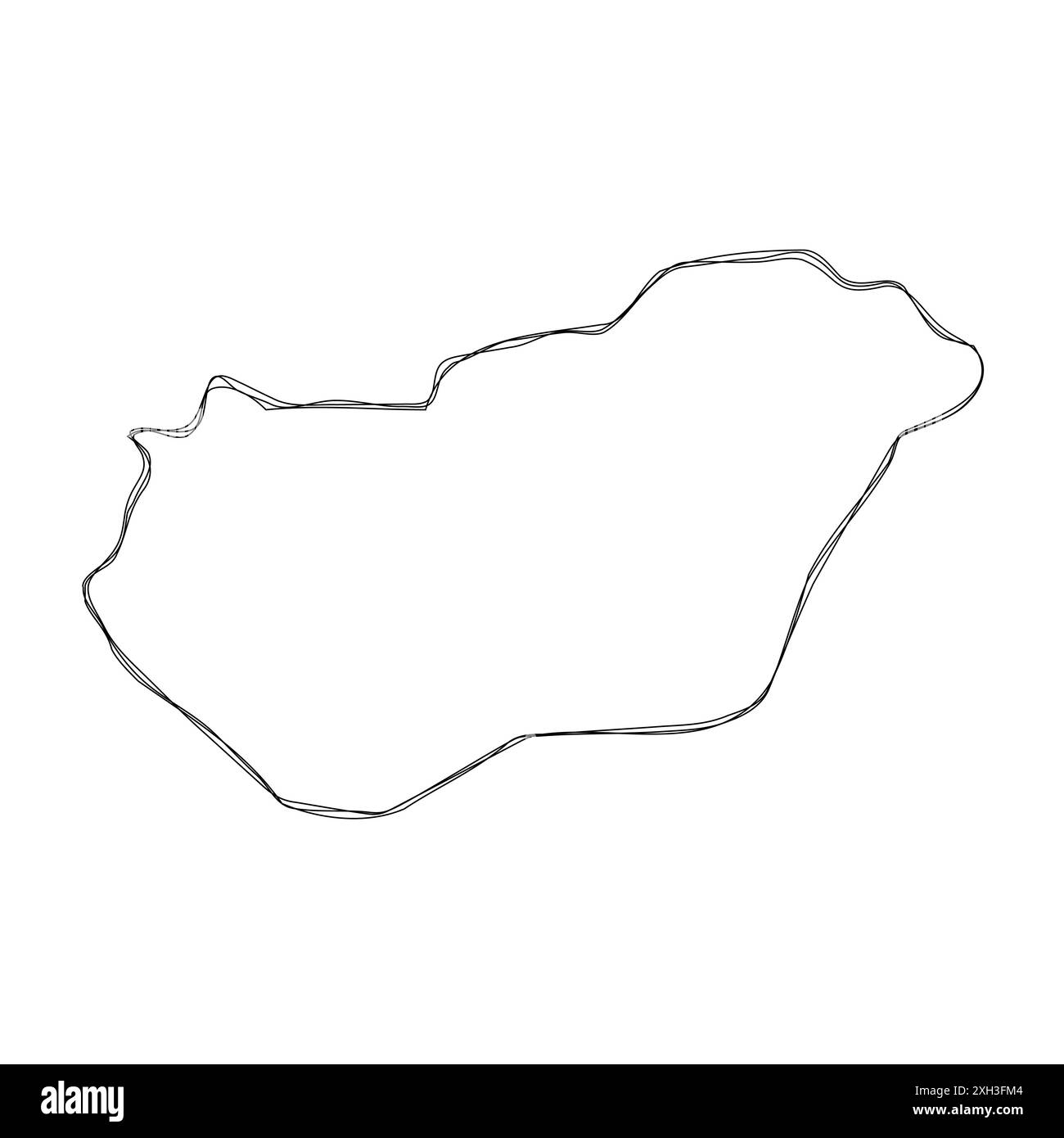 Hungary country simplified map.Thin triple pencil sketch outline ...