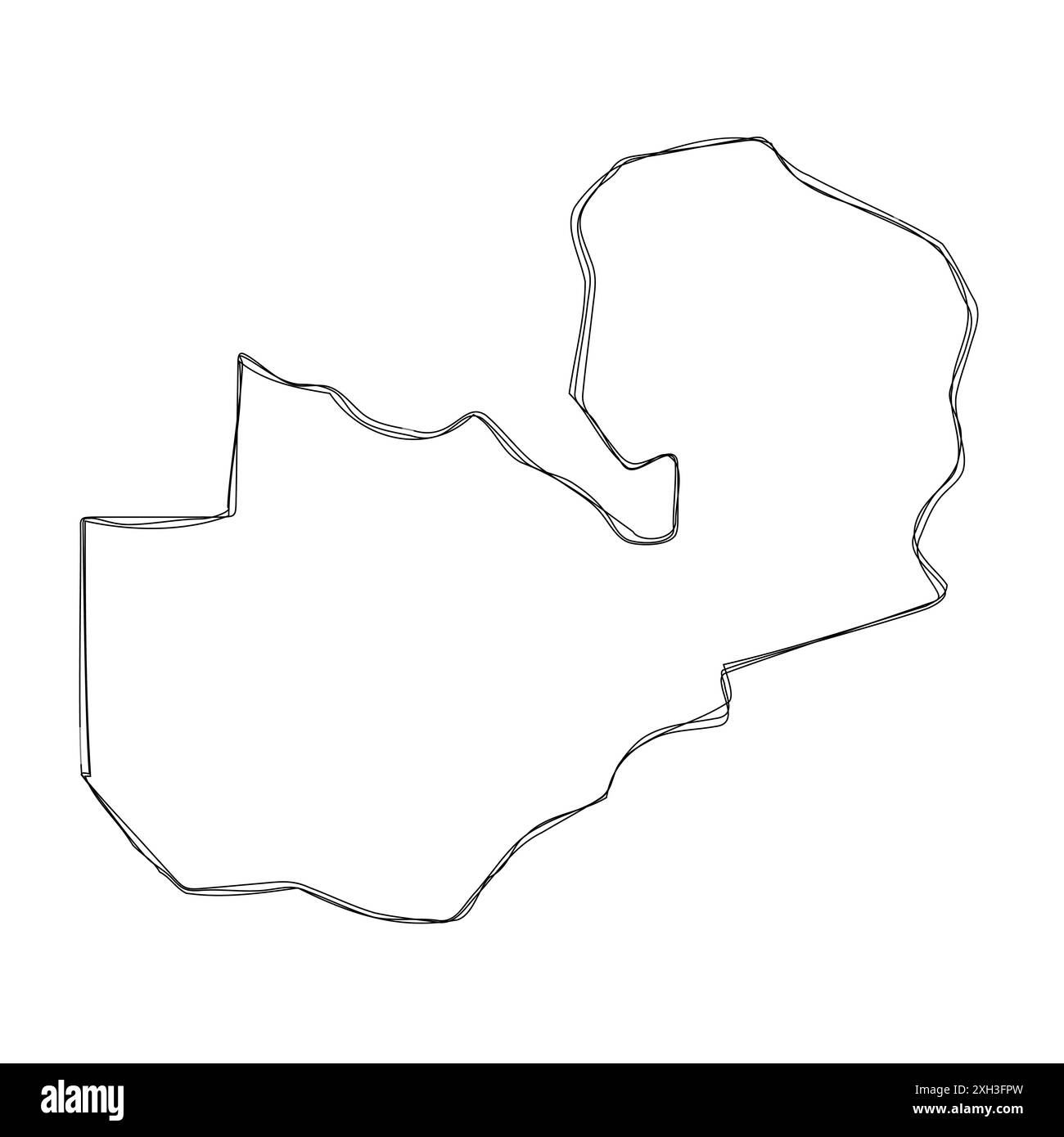 Zambia country simplified map.Thin triple pencil sketch outline ...