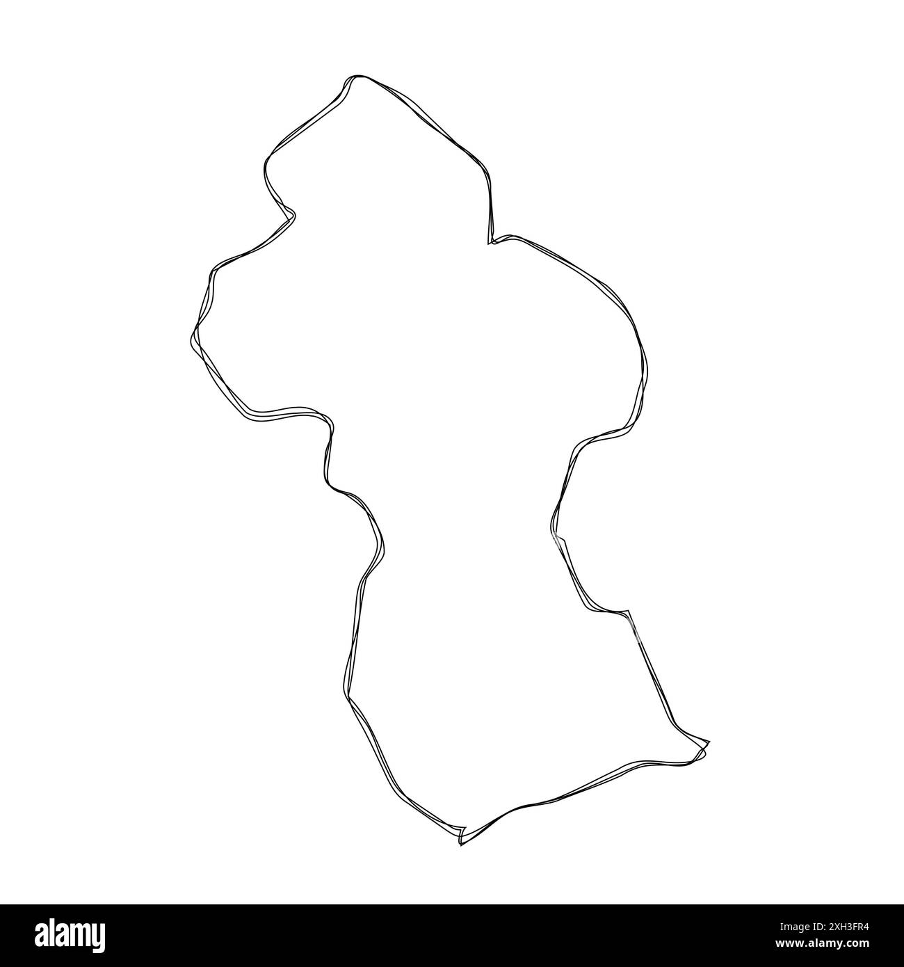 Guyana Country Simplified Mapthin Triple Pencil Sketch Outline