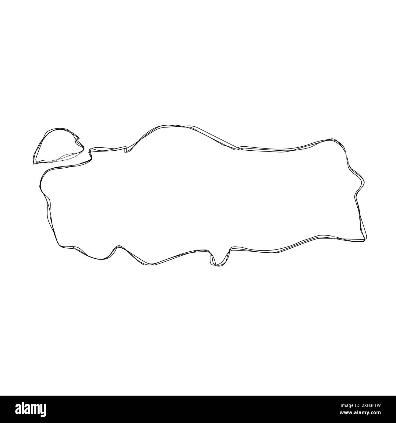 Turkey country simplified map.Thin triple pencil sketch outline ...