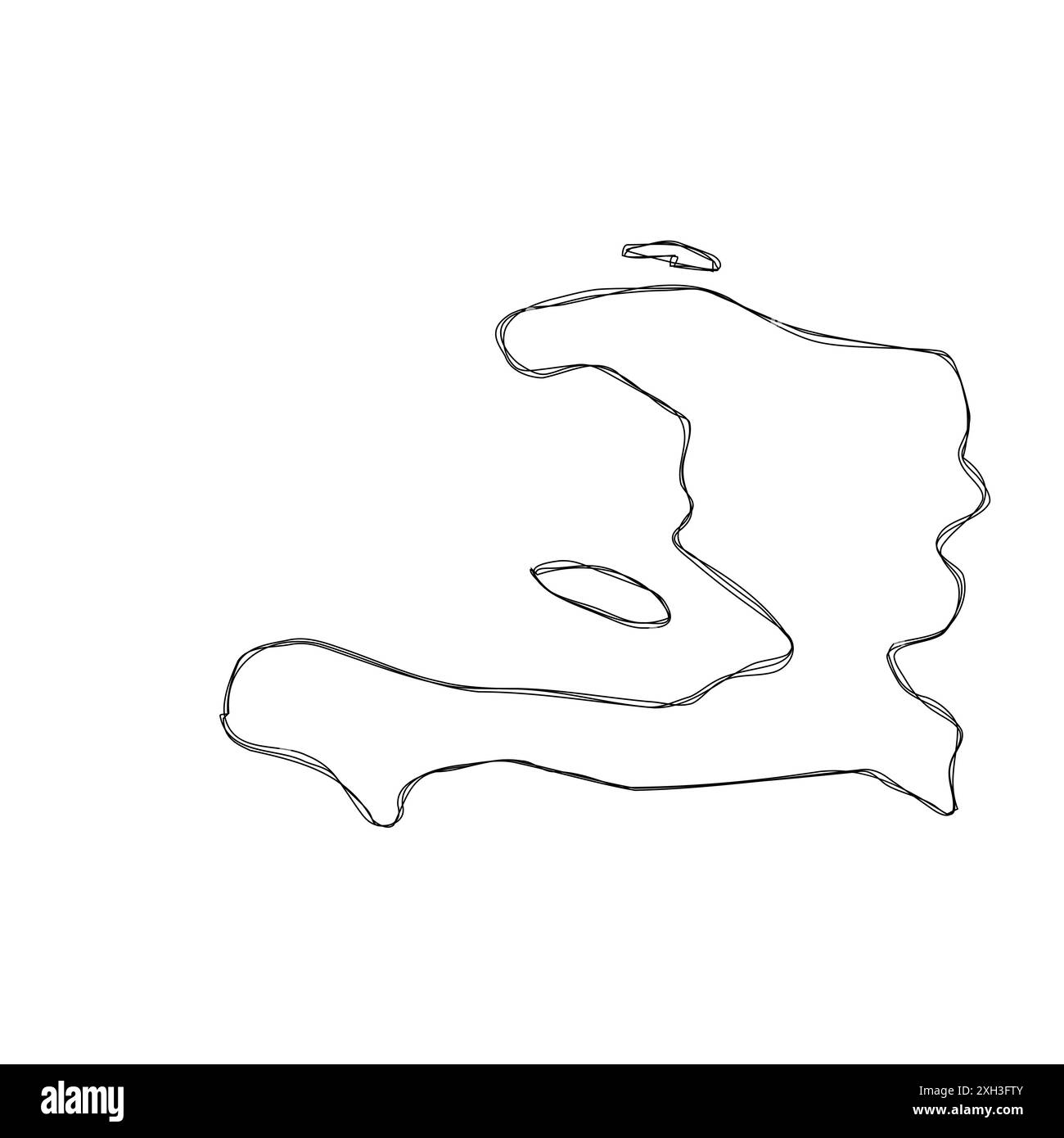 Haiti country simplified map.Thin triple pencil sketch outline isolated ...