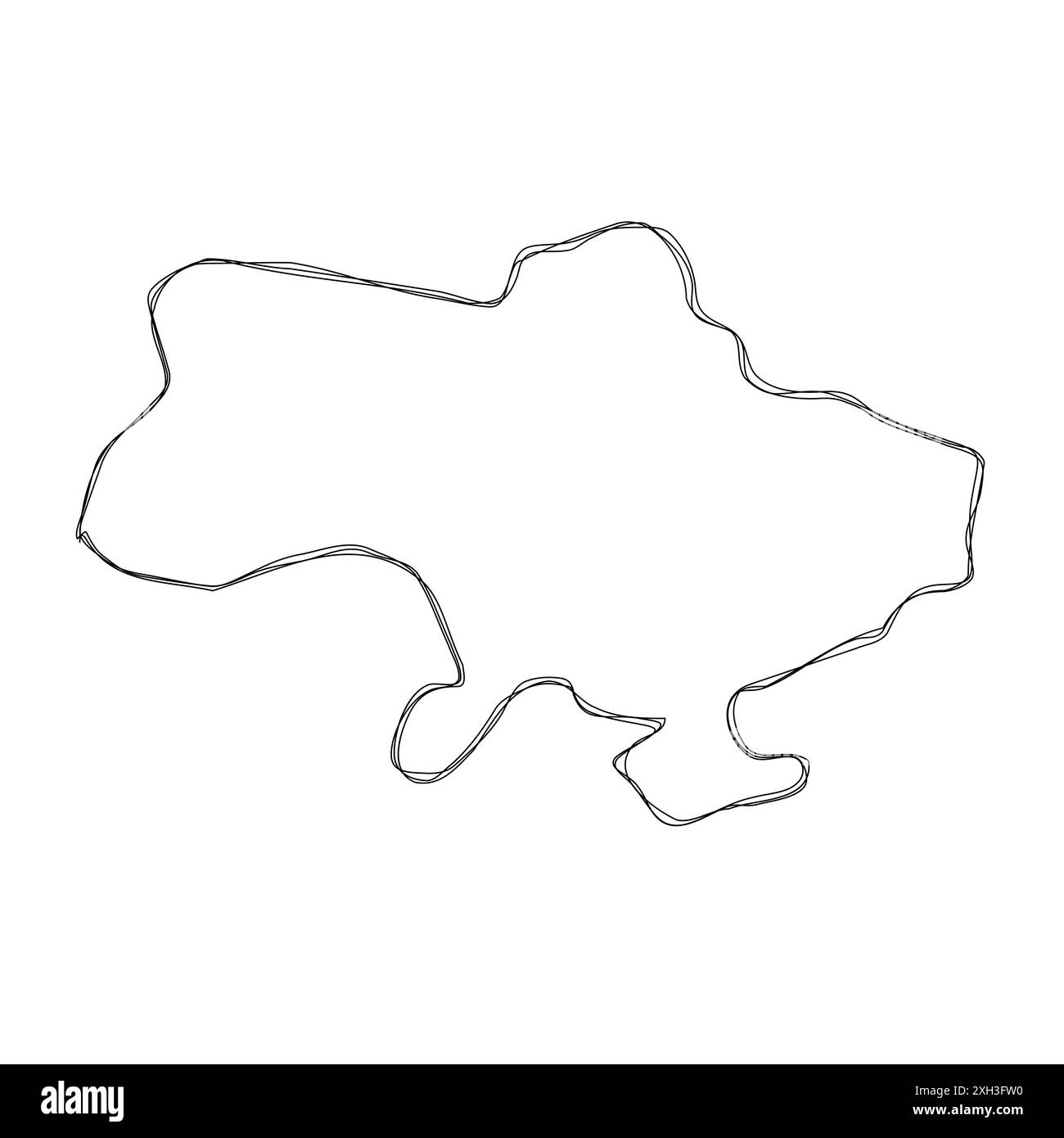 Ukraine country simplified map.Thin triple pencil sketch outline ...