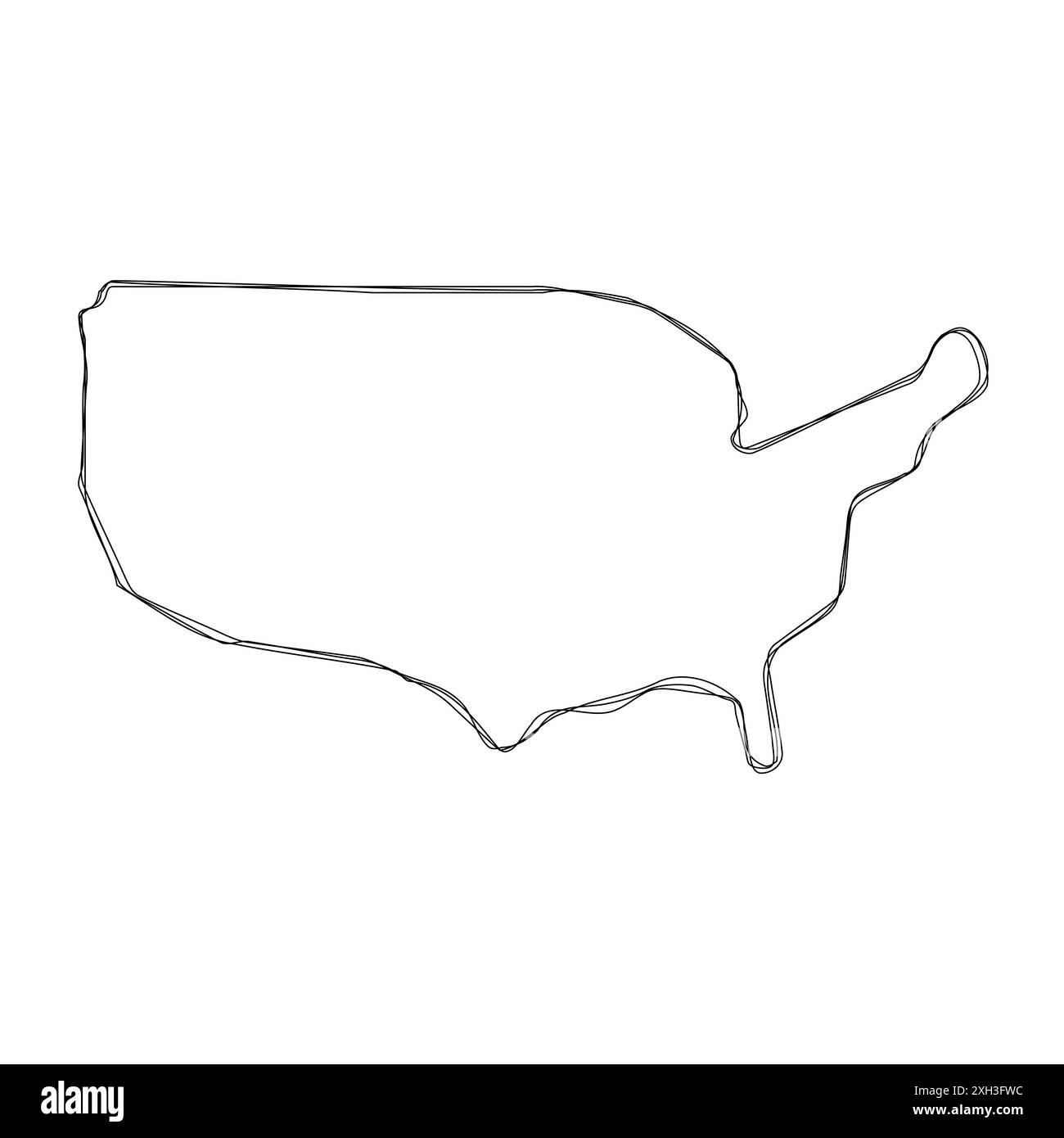 United States of America country simplified map.Thin triple pencil ...