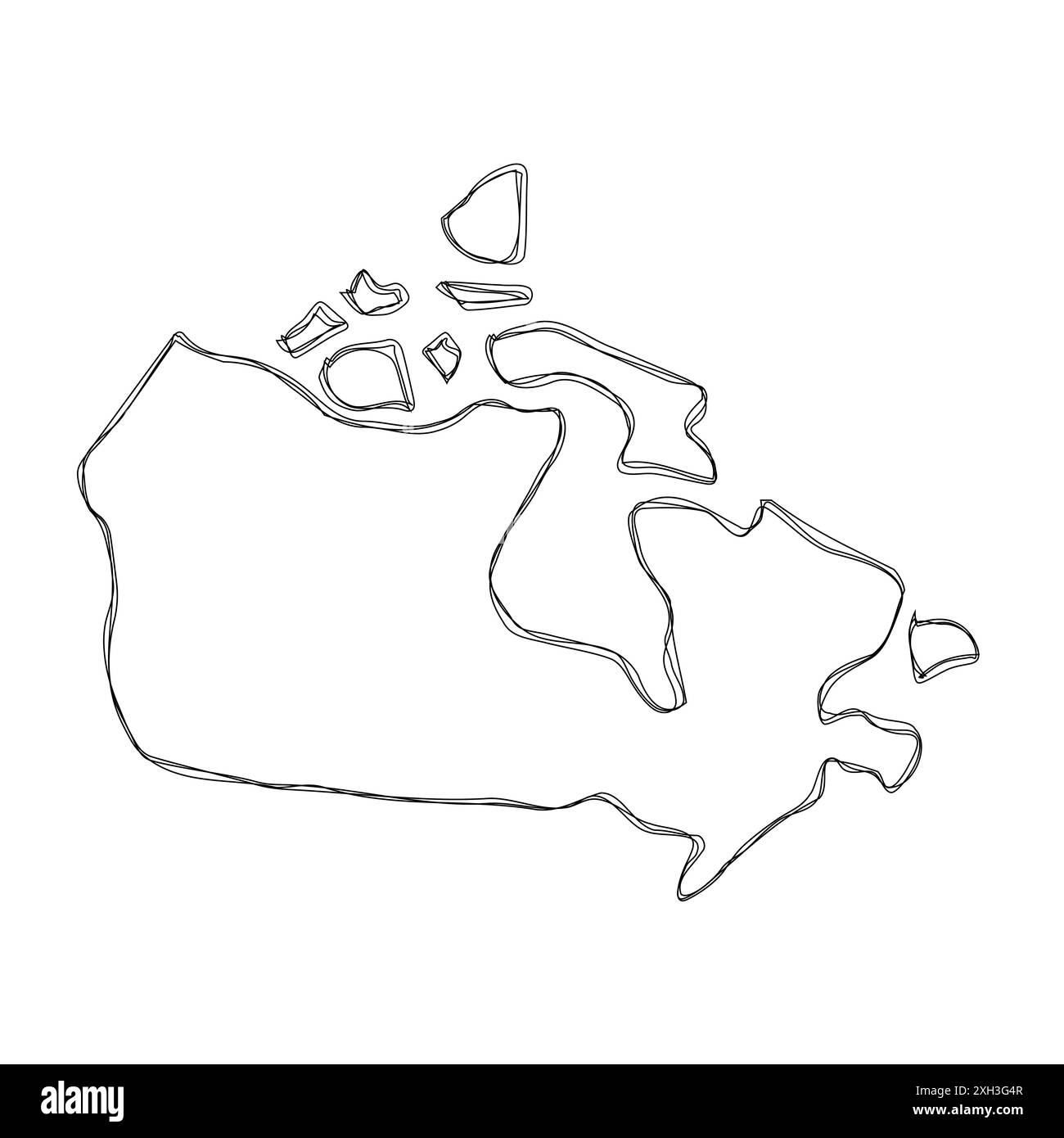 Canada country simplified map.Thin triple pencil sketch outline ...