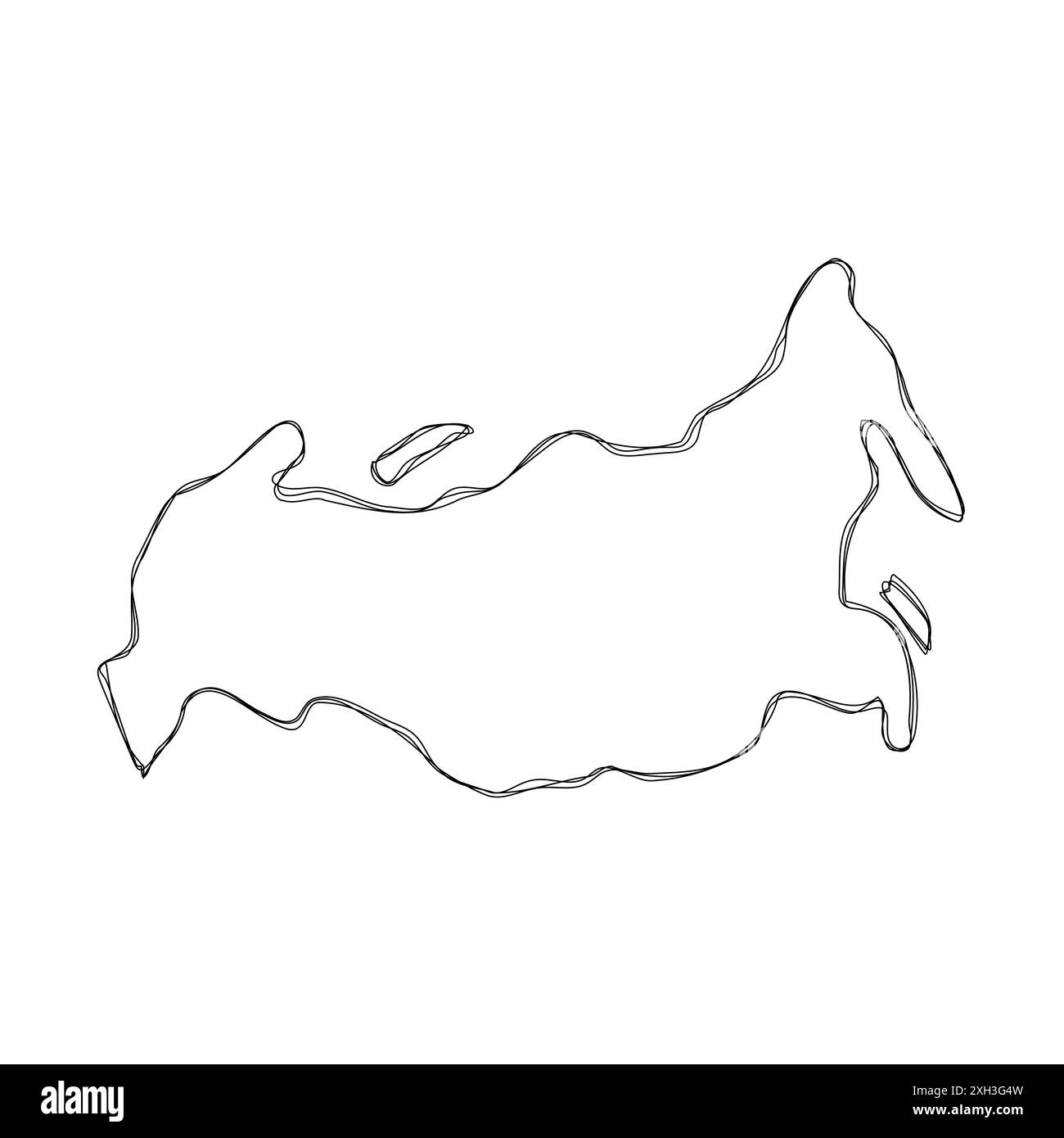 Russia country simplified map.Thin triple pencil sketch outline ...