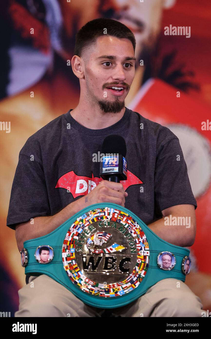 Las Vegas, NV, USA. 11th July, 2024. Featherweight Ruben Villa on stage ...