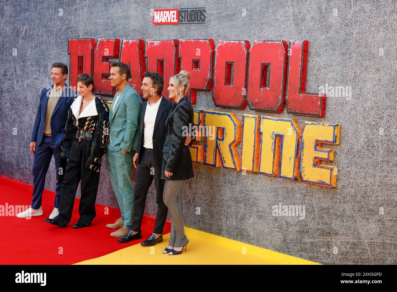 Ryan Reynolds, from left, Hugh Jackman, Emma Corrin, director Shawn ...