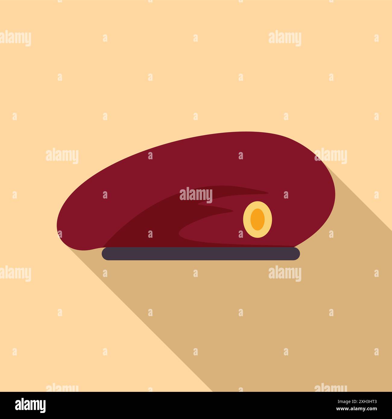 Red military beret with a yellow insignia lying on light background ...