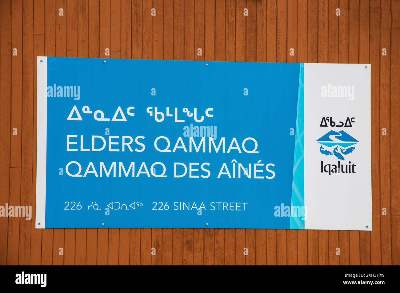 Multilingual Elders Qammaq sign in English, French and Inuktitut on ...