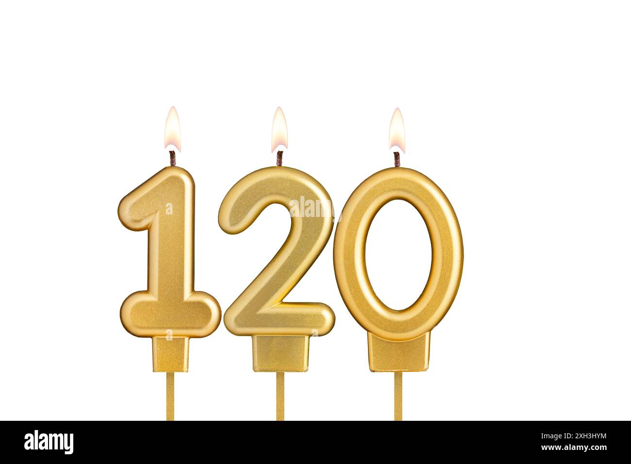 Golden number 120 birthday candle on white background Stock Photo - Alamy
