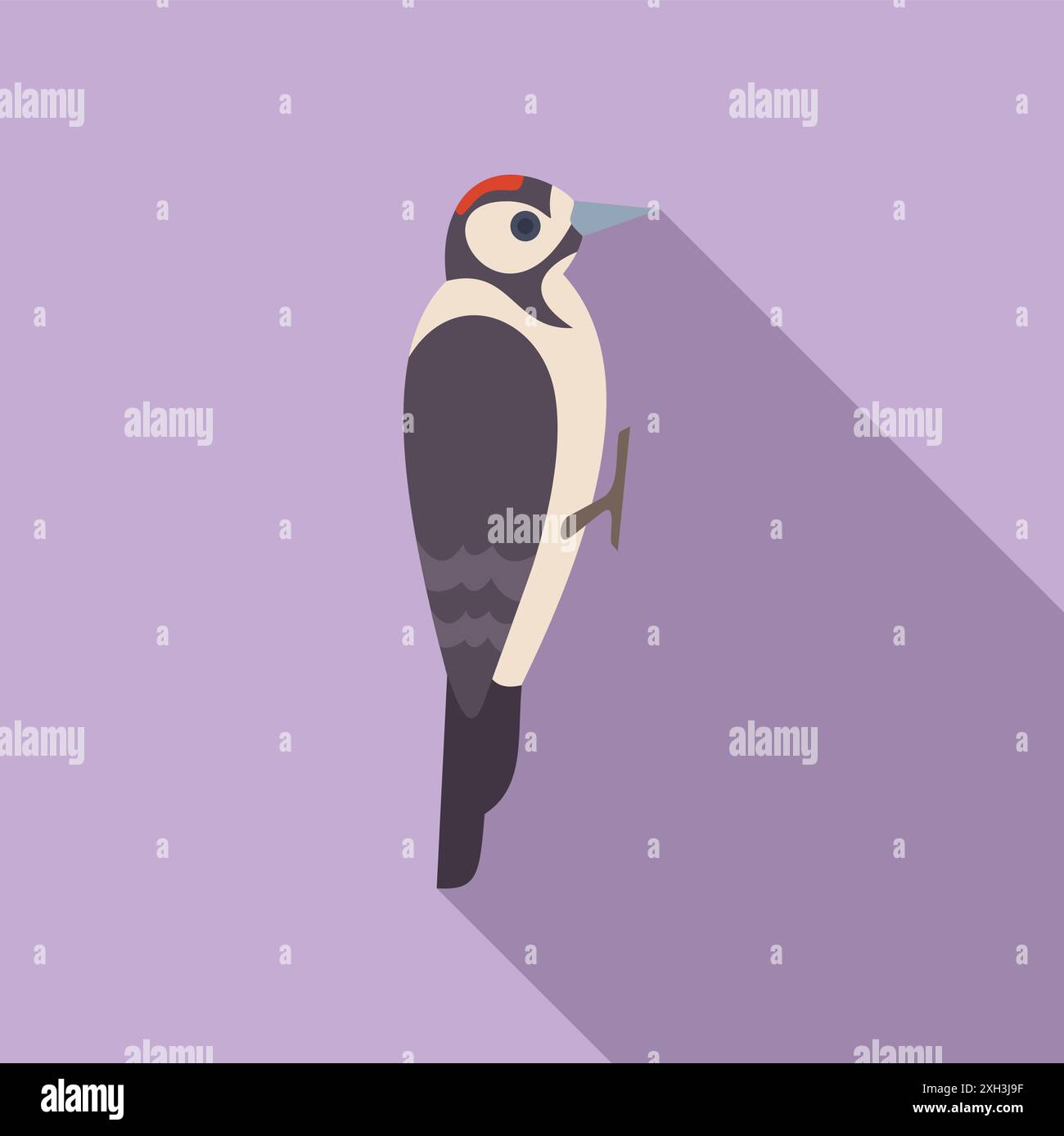 Illustration of a woodpecker standing on a branch, featuring its ...
