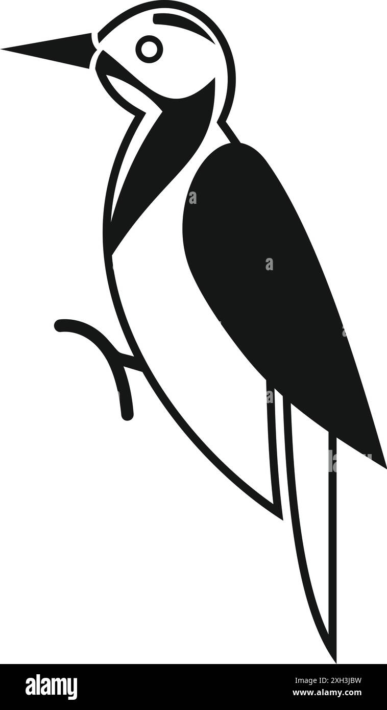Simple illustration of a woodpecker perching, designed in black and ...