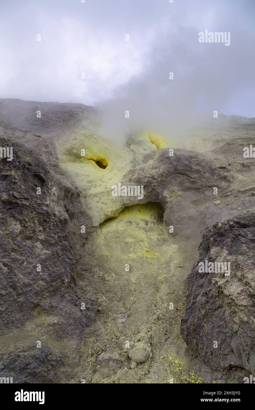 Sulphurous fumaroles of the Cumbal volcano in Colombia border with ...