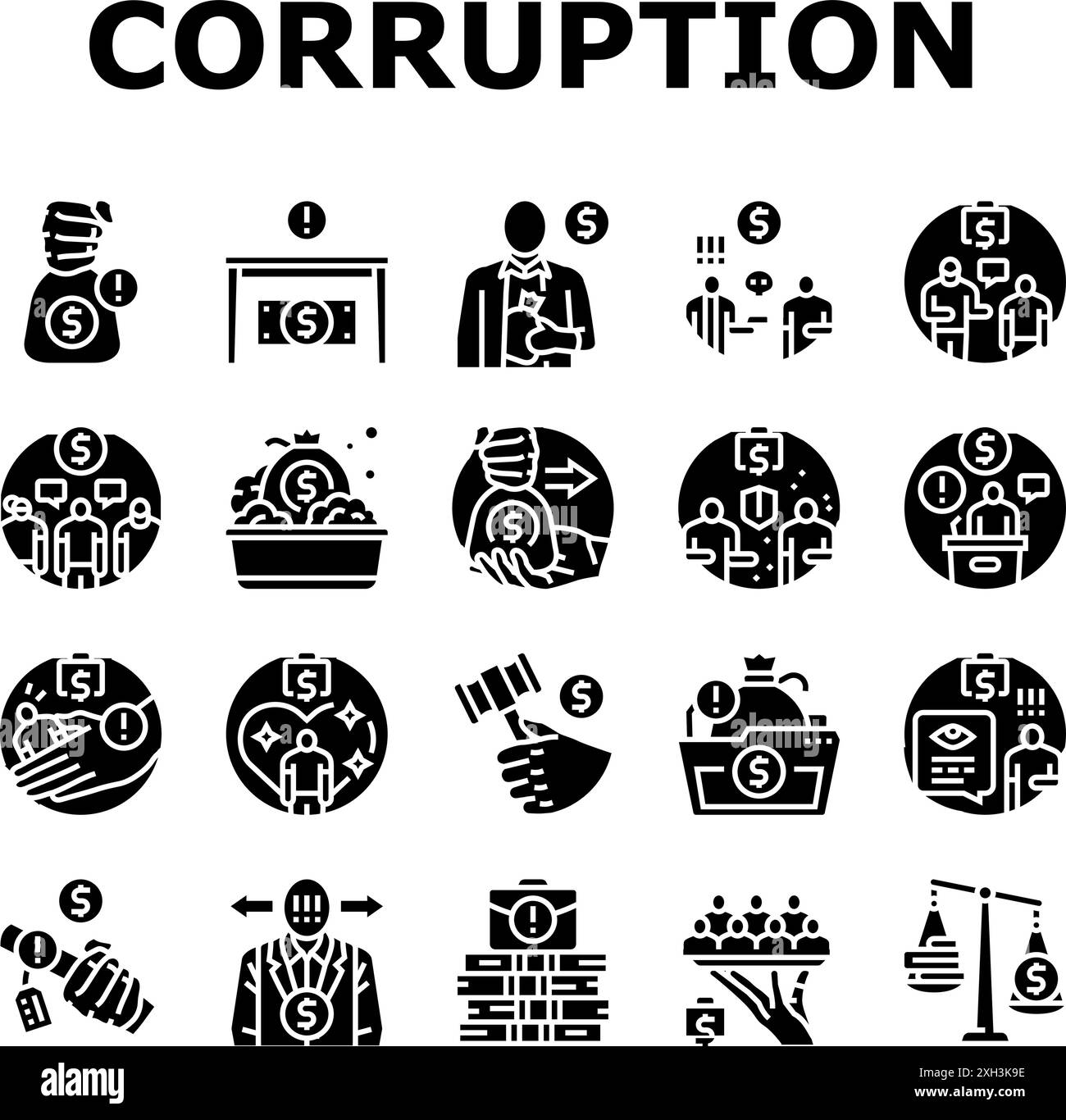 corruption money business cash icons set vector Stock Vector Image ...