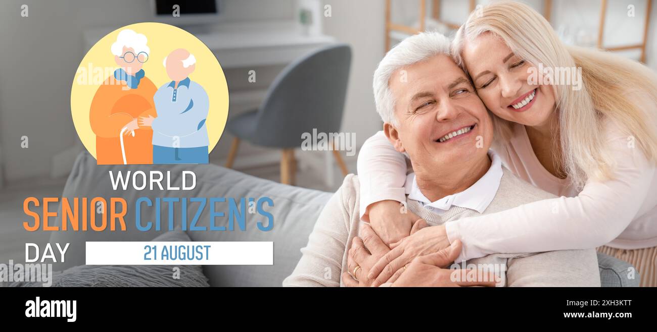 Banner for World Senior Citizen Day with happy couple at home Stock ...