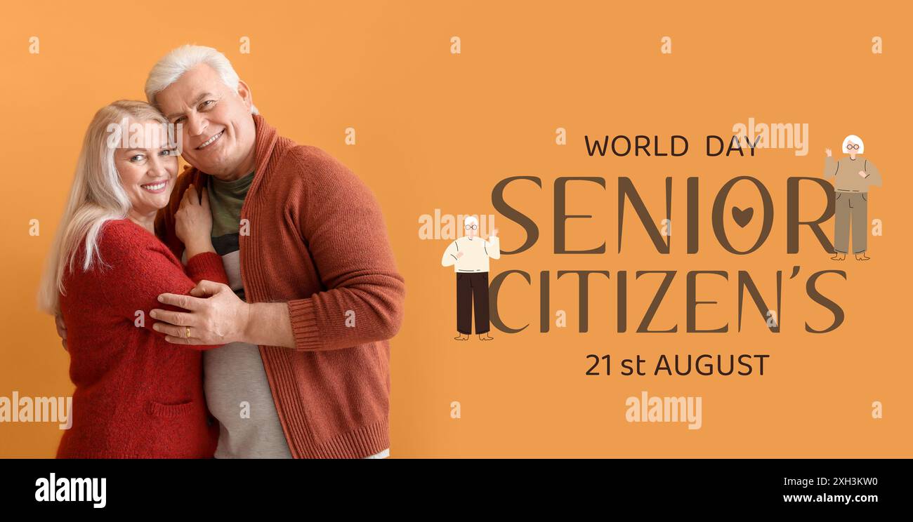 Banner for World Senior Citizens Day with happy mature couple Stock ...
