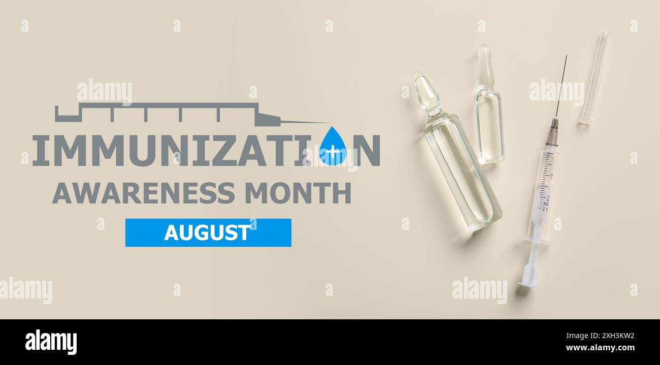 Medical ampules with syringe on light background. Banner for National ...
