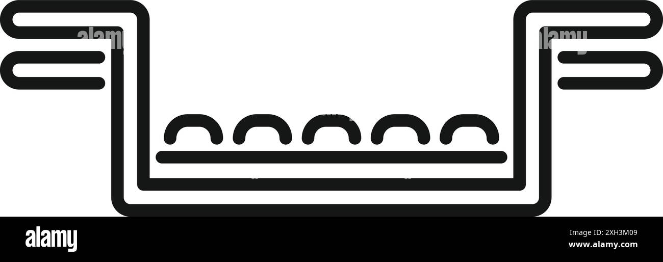 Simple black and white icon of a conveyor system transporting round ...